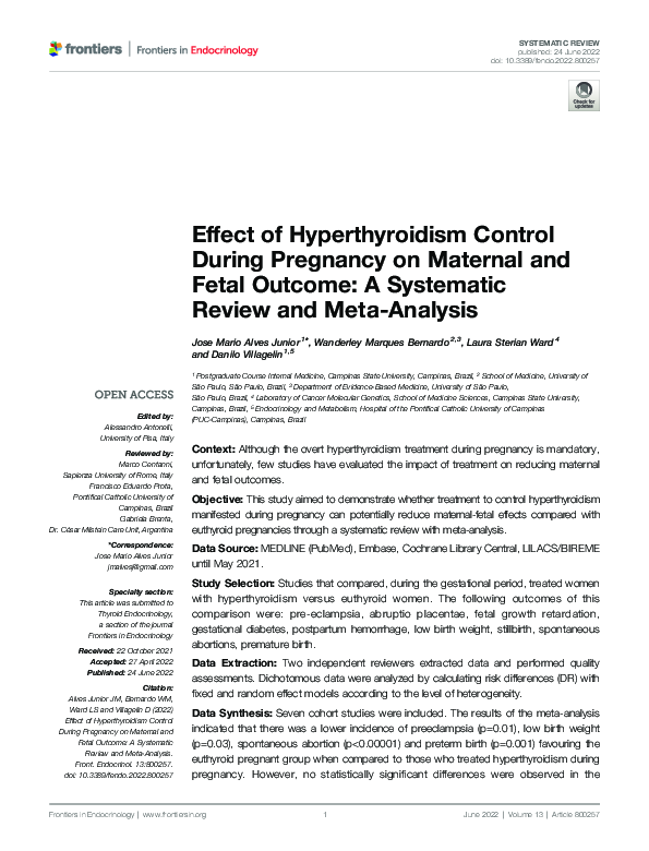 (PDF) Effect of Hyperthyroidism Control During Pregnancy on Maternal and Fetal Outcome: A ...