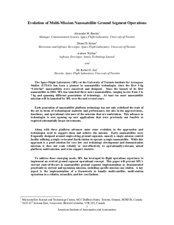 (PDF) Evolution of Multi-Mission Nanosatellite Ground Segment Operations