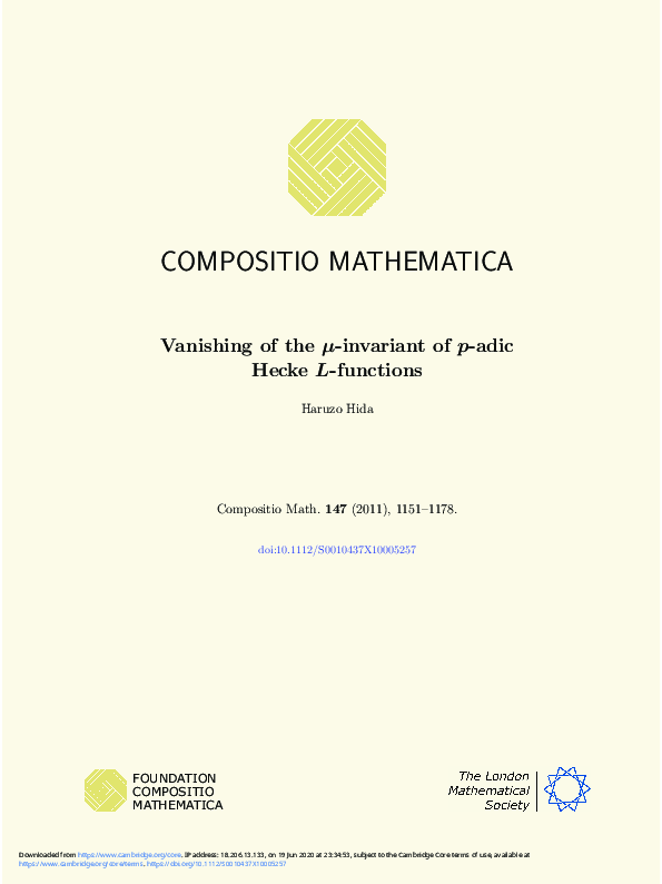 Pdf Vanishing Of The μ Invariant Of P Adic Hecke L Functions