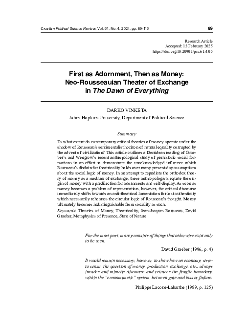 (PDF) First as Adornment, Then as Money: Neo-Rousseauian Theater of ...