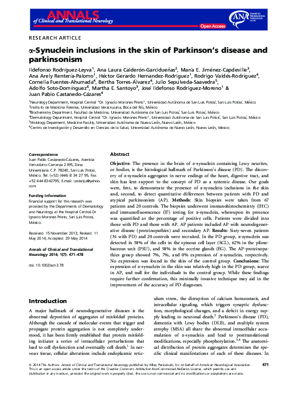 (PDF) α‐Synuclein inclusions in the skin of Parkinson's disease and ...