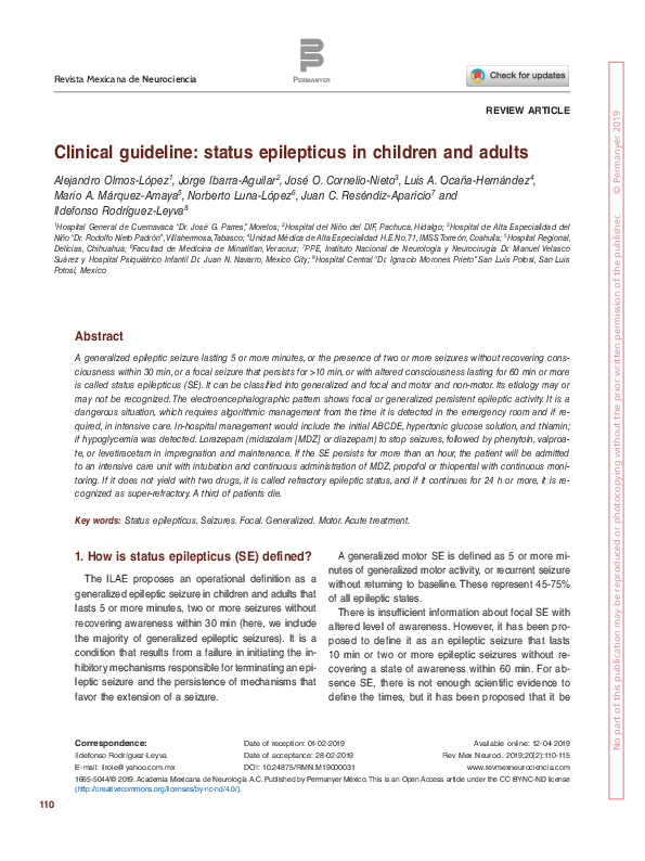 (PDF) Clinical guideline: status epilepticus in children and adults