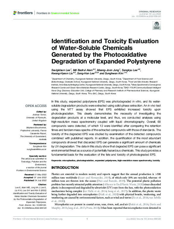 (PDF) Identification and Toxicity Evaluation of Water-Soluble Chemicals ...