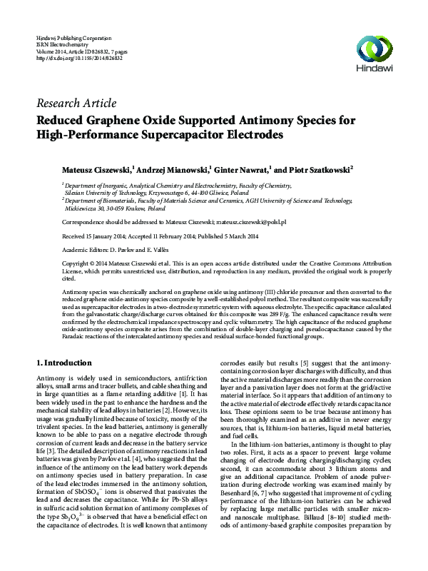 (PDF) Reduced Graphene Oxide Supported Antimony Species for High ...