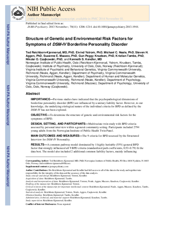 (PDF) Structure of Genetic and Environmental Risk Factors for Symptoms ...