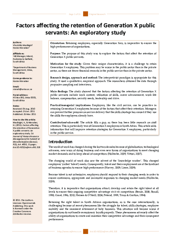 (PDF) Factors affecting the retention of Generation X public servants ...