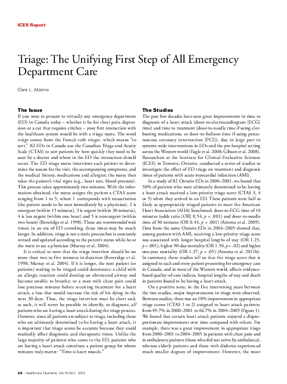 (PDF) Triage: The Unifying First Step of All Emergency Department Care