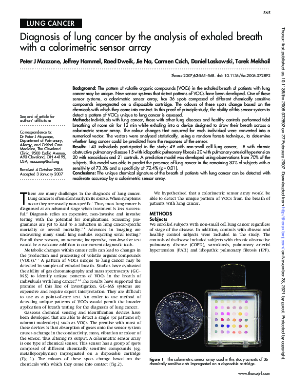 (PDF) Diagnosis of lung cancer by the analysis of exhaled breath with a ...