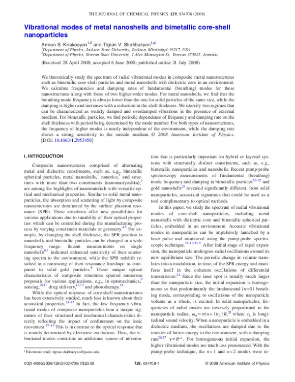 (PDF) Vibrational modes of metal nanoshells and bimetallic core-shell nanoparticles