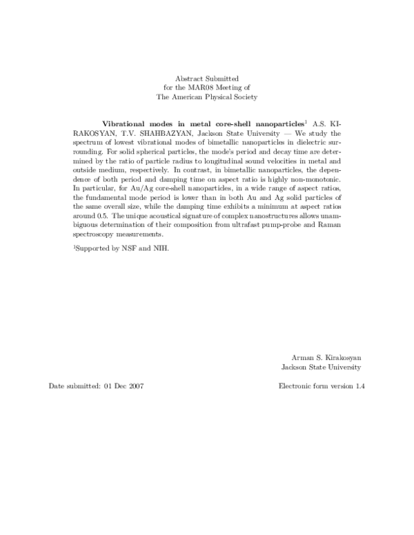 (PDF) Vibrational modes in metal core-shell nanoparticles