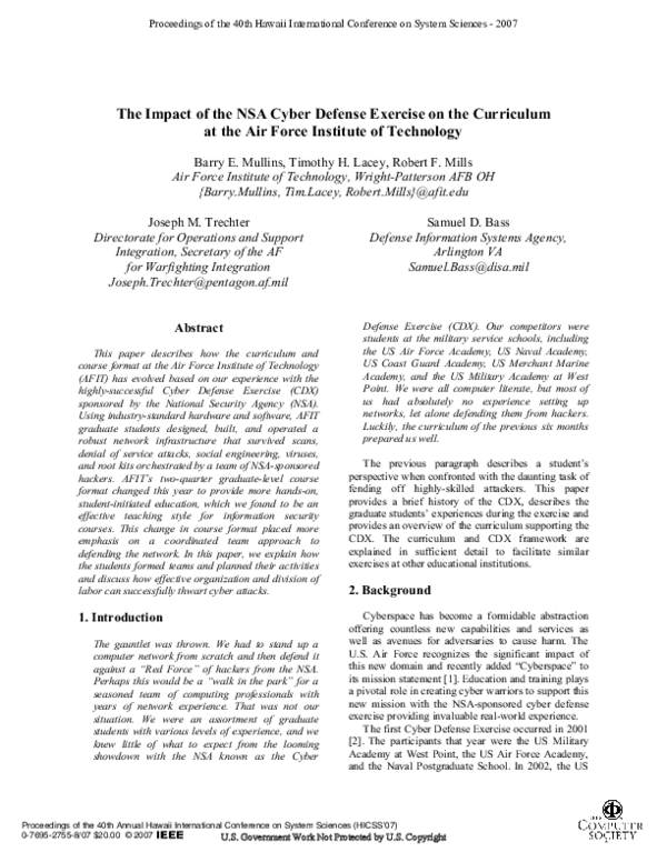 (PDF) The Impact of the NSA Cyber Defense Exercise on the Curriculum at ...