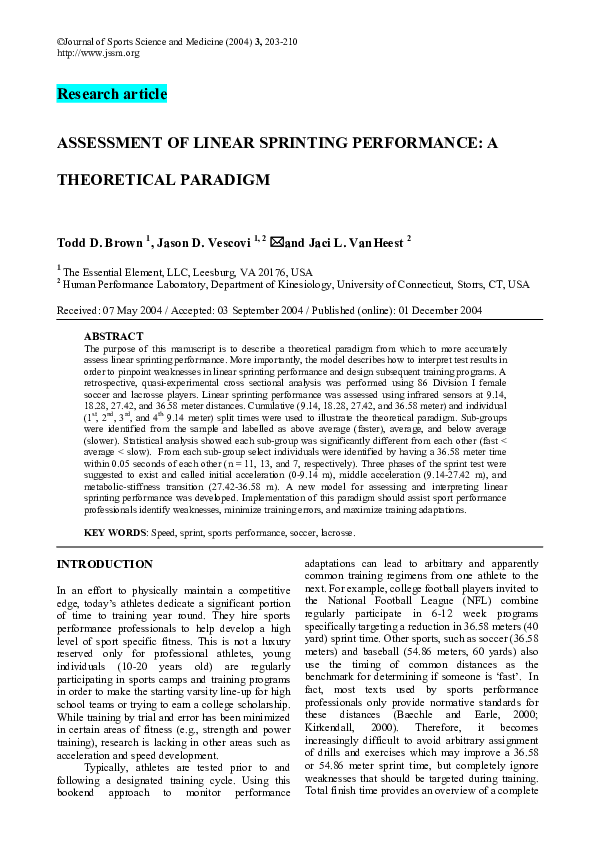 (PDF) Assessment of linear sprinting performance: a theoretical paradigm