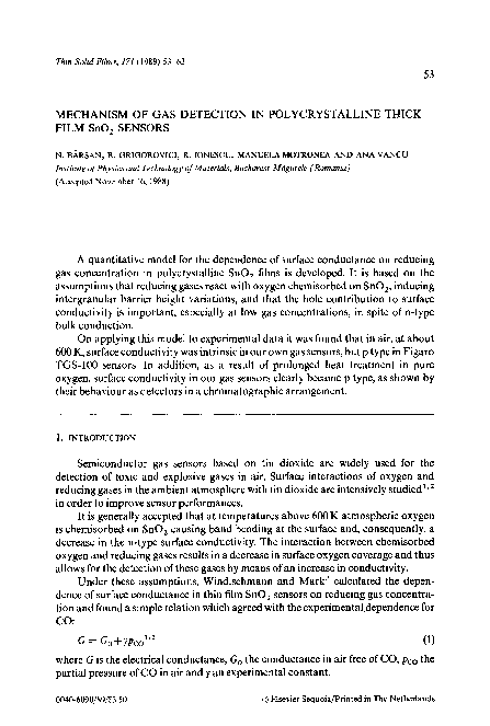 (PDF) Mechanism of gas detection in polycrystalline thick film SnO2 sensors