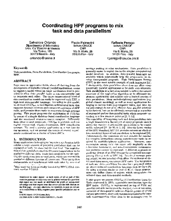 (PDF) Coordinating HPF programs to mix task and data parallelism