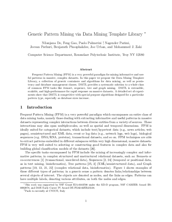(PDF) Generic Pattern Mining Via Data Mining Template Library