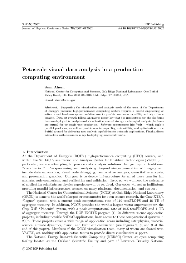 (PDF) Petascale visual data analysis in a production computing environment