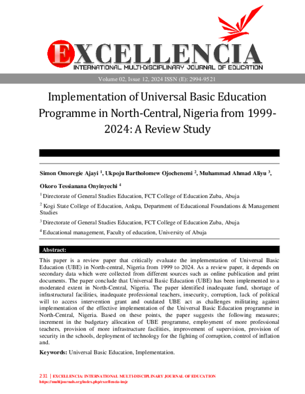 (PDF) Implementation of Universal Basic Education Programme in North-Central, Nigeria from 1999 ...