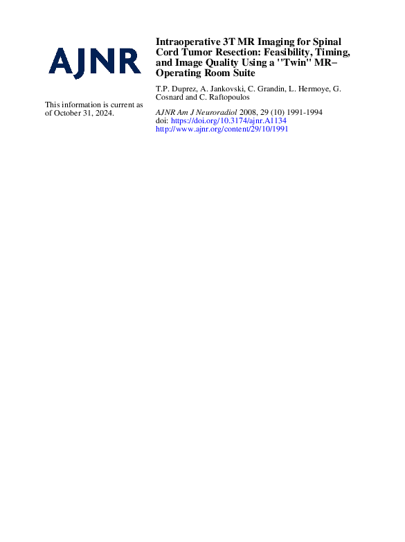 (PDF) Intraoperative 3T MR Imaging for Spinal Cord Tumor Resection ...