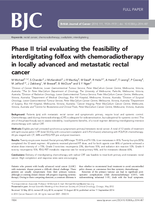 (PDF) Phase II trial evaluating the feasibility of interdigitating folfox with chemoradiotherapy ...