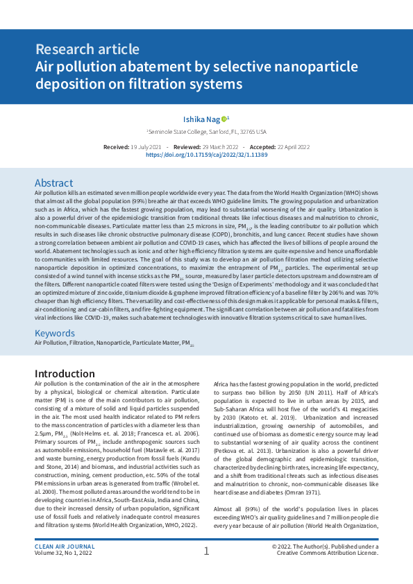 (PDF) Air pollution abatement by selective nanoparticle deposition on ...