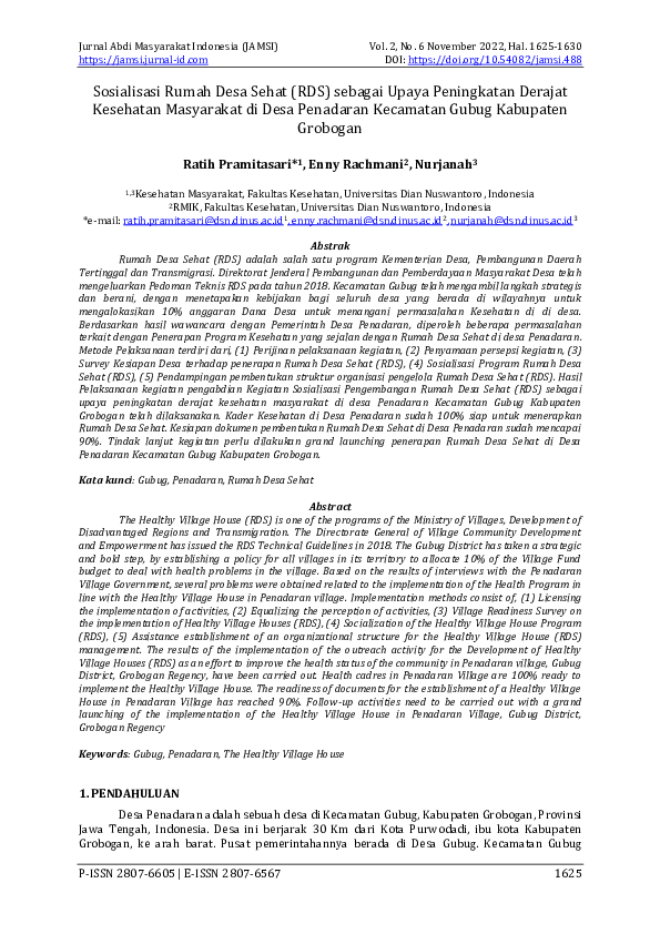 (PDF) Sosialisasi Rumah Desa Sehat (RDS) sebagai Upaya Peningkatan ...