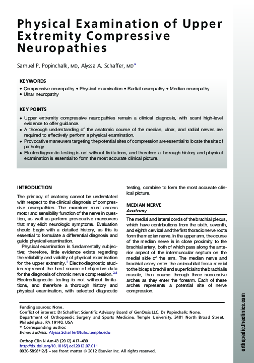 (PDF) Physical Examination of Upper Extremity Compressive Neuropathies