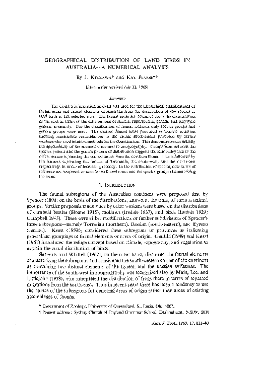 (PDF) Geographical distribution of land birds in Australia - A ...