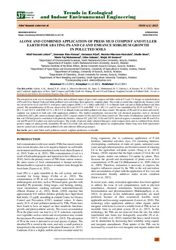 (PDF) Alone and Combined Application of Press Mud Compost and Fuller ...