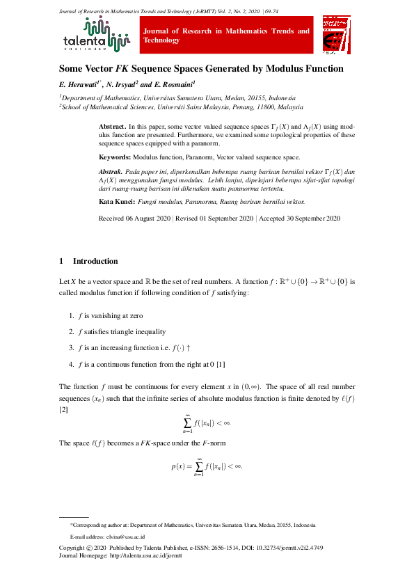 (PDF) Some Vector FK Sequence Spaces Generated by Modulus Function