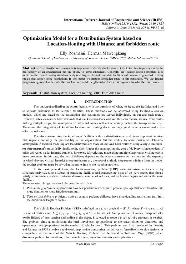 (PDF) Optimization Model for a Distribution System based on Location-Routing with Distance and ...
