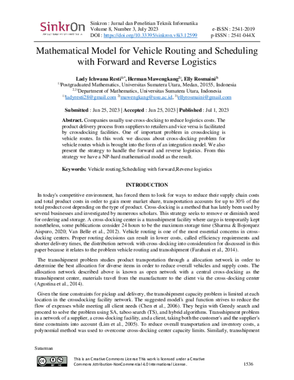 (PDF) Mathematical Model for Vehicle Routing and Scheduling with Forward and Reverse Logistics