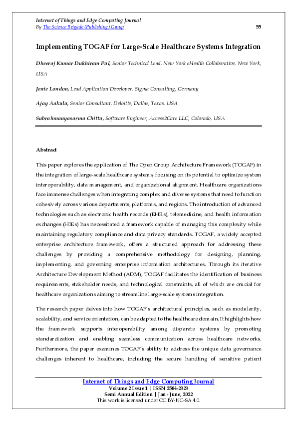 (PDF) Implementing TOGAF for Large-Scale Healthcare Systems Integration