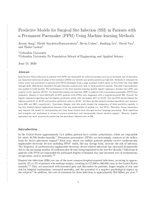 (PDF) Predictive Models for Surgical Site Infection (SSI) in Patients ...