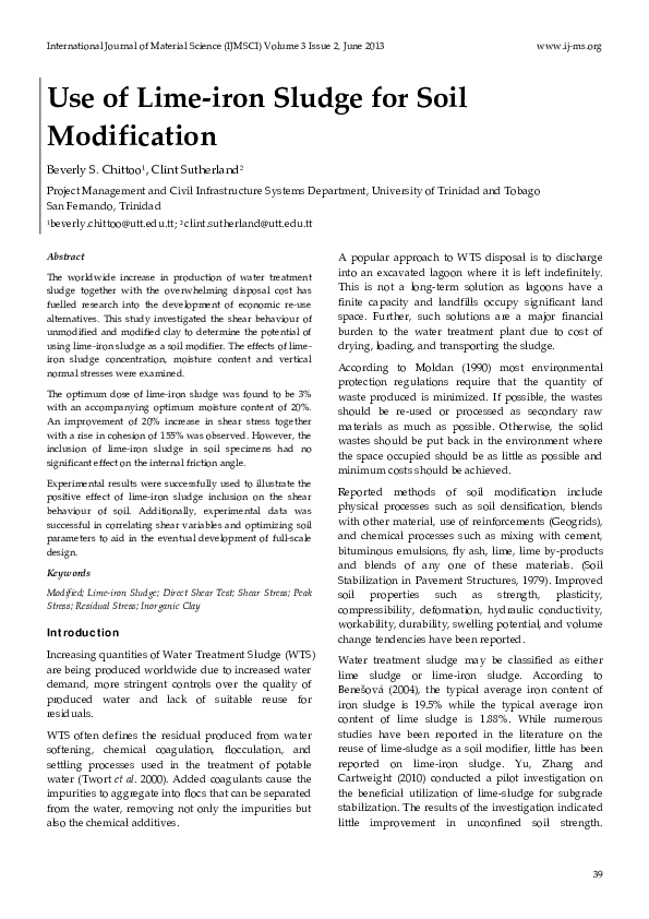 (PDF) Use of Lime-iron Sludge for Soil Modification