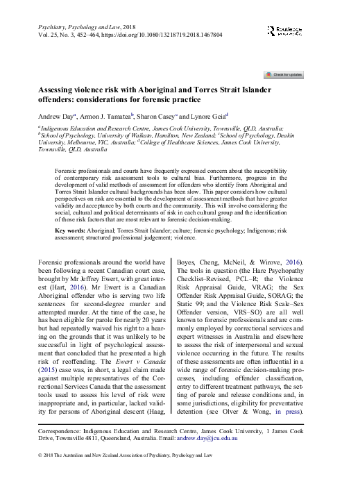 (PDF) Assessing violence risk with Aboriginal and Torres Strait ...