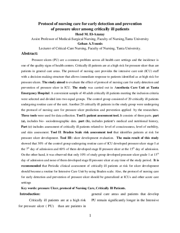 (PDF) Protocol of nursing care for early detection and prevention of ...