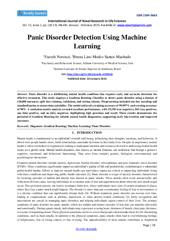 (PDF) Panic Disorder Detection Using Machine Learning
