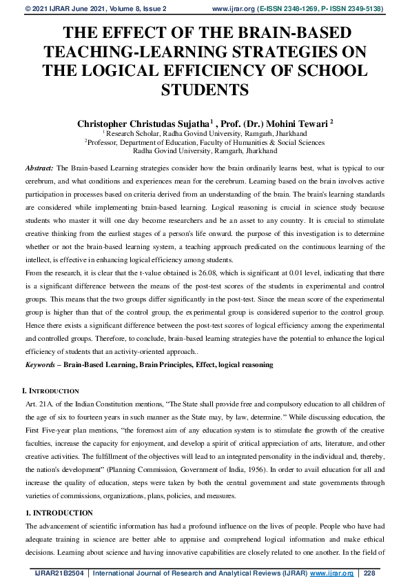 (PDF) THE EFFECT OF THE BRAIN-BASED TEACHING-LEARNING STRATEGIES ON THE ...