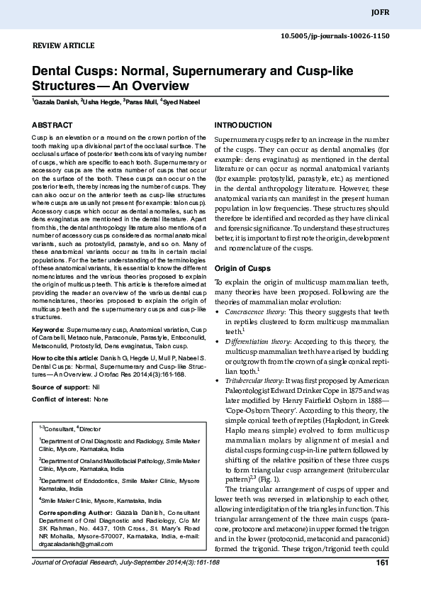 (PDF) Dental Cusps: Normal, Supernumerary and Cusp-like Structures — An ...