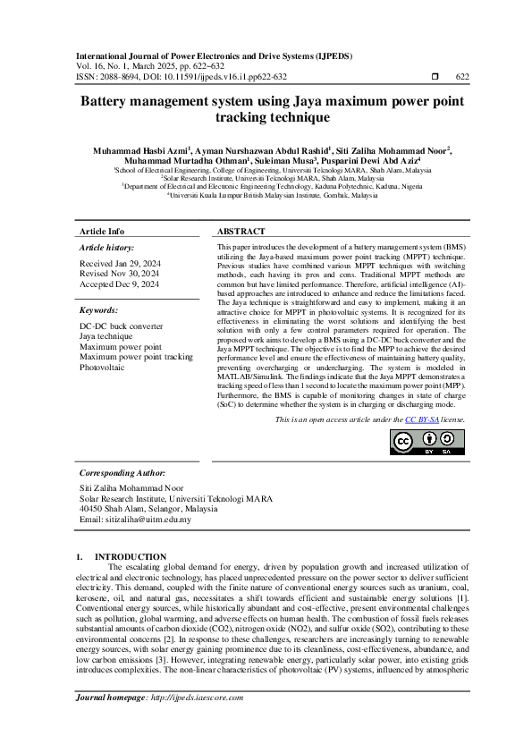 (PDF) Battery management system using Jaya maximum power point tracking technique