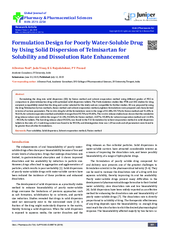 (PDF) Formulation Design for Poorly Water-Soluble Drug by Using Solid Dispersion of Telmisartan ...