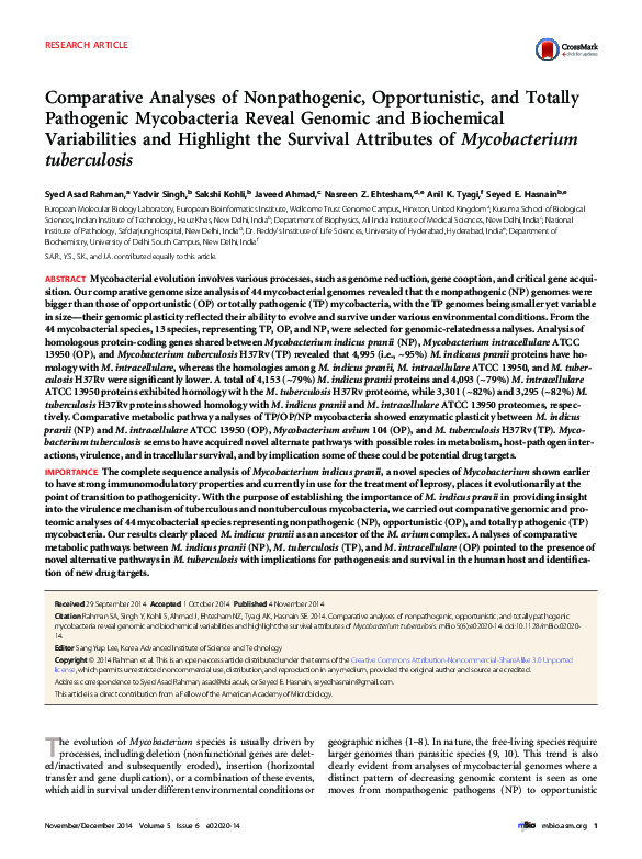 (PDF) Comparative Analyses of Nonpathogenic, Opportunistic, and Totally ...