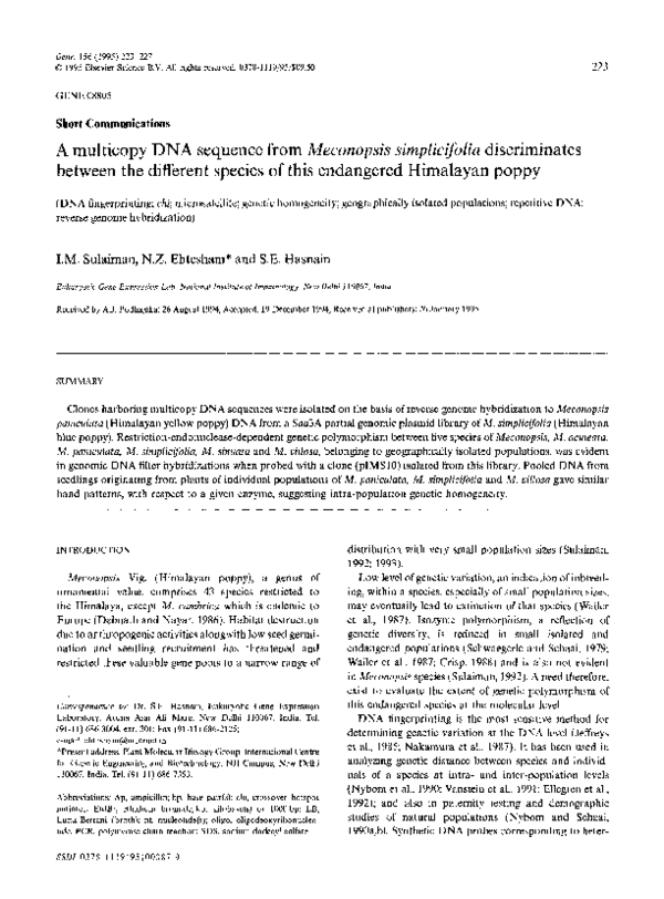 (PDF) A multicopy DNA sequence from Meconopsis simplicifolia ...