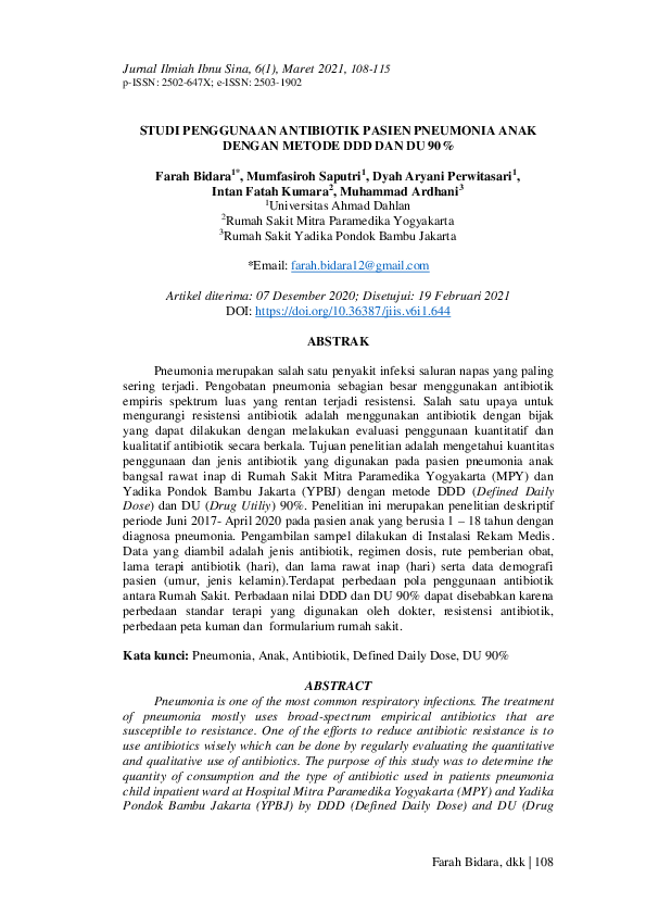 (PDF) Studi Penggunaan Antibiotik Pasien Pneumonia Anak Dengan Metode ...