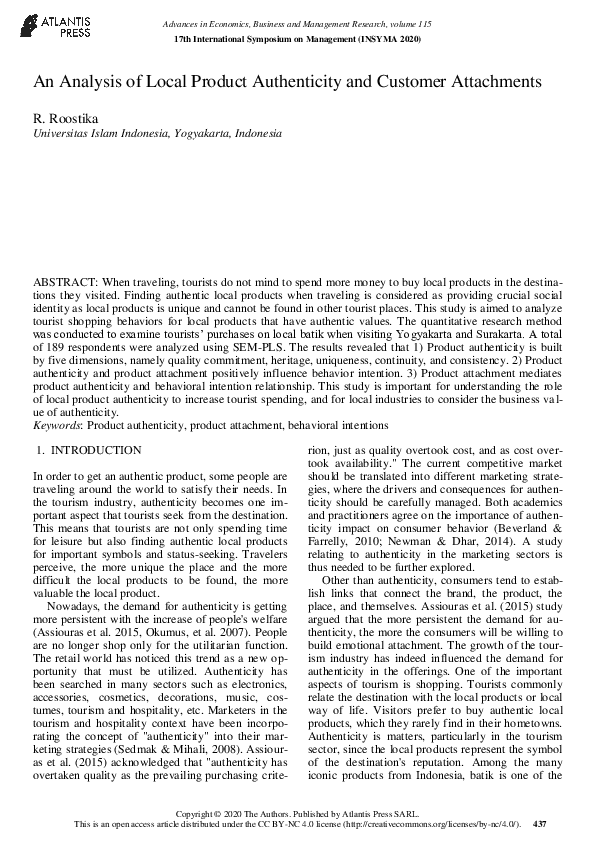 (PDF) An Analysis of Local Product Authenticity and Customer Attachments