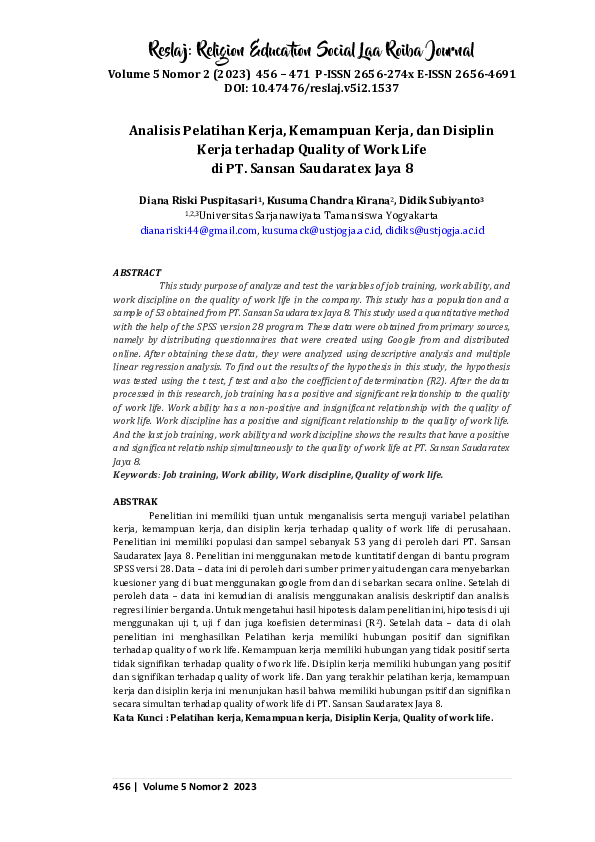 (PDF) Analisis Pelatihan Kerja, Kemampuan Kerja, dan Disiplin Kerja ...