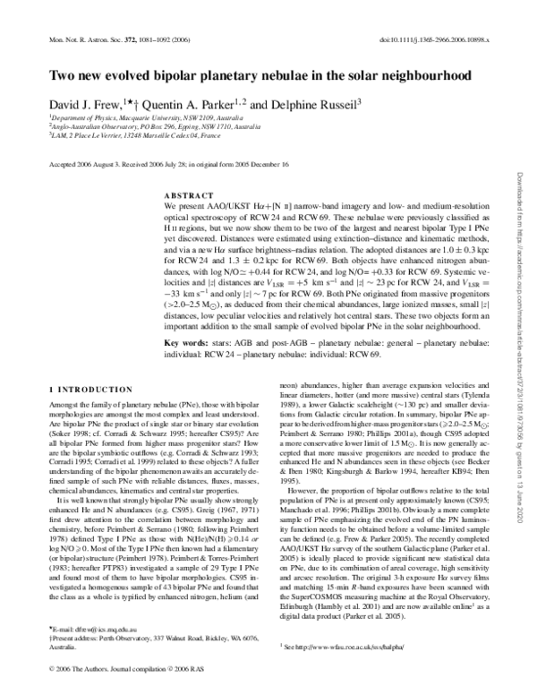 (PDF) Two new evolved bipolar planetary nebulae in the solar neighbourhood