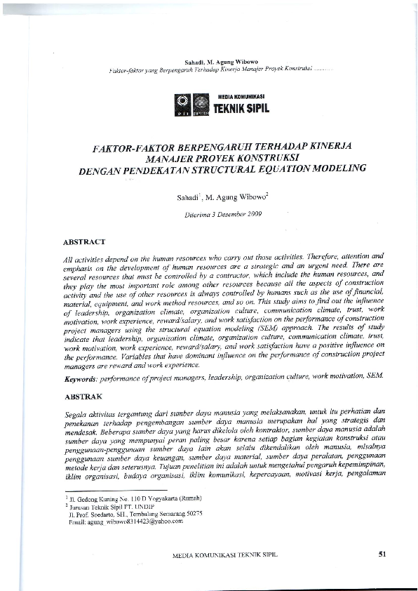 (PDF) Faktor-faktor Berpengaruh Terhadap Kinerja Manajer Proyek Konstruksi dengan Pendekatan ...