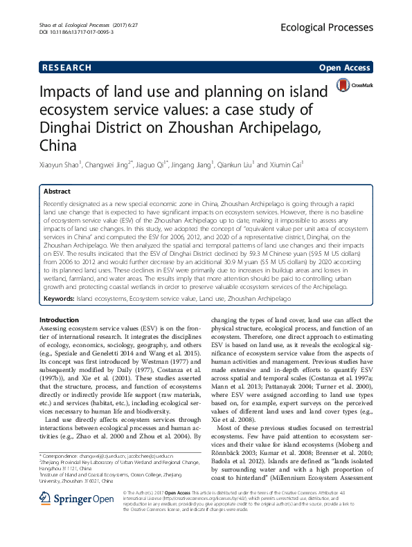 (PDF) Impacts of land use and planning on island ecosystem service ...