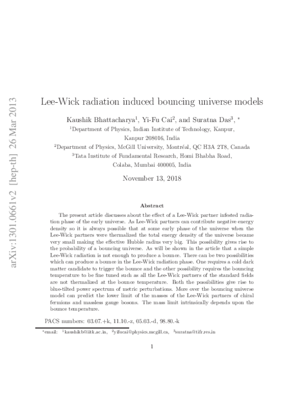 (PDF) Lee-Wick radiation induced bouncing universe models
